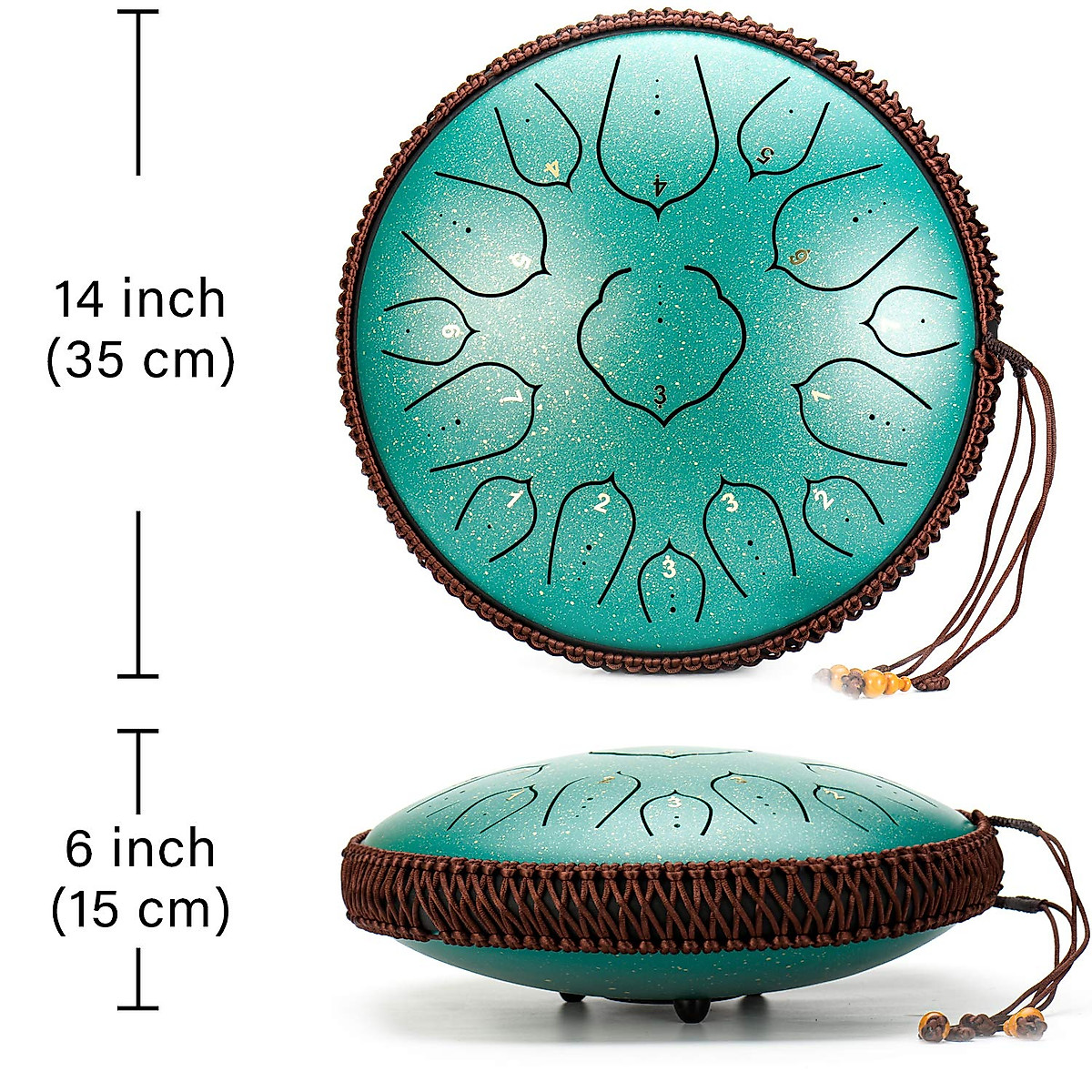 Green 15 Notes 14 Inches Steel Tongue Drum | Wide Range Steel Drum with Carrying Bag & Mallets | Tank Drum for Healing | Random Color | Ideal for Stress Relief and Meditation, Gift Idea