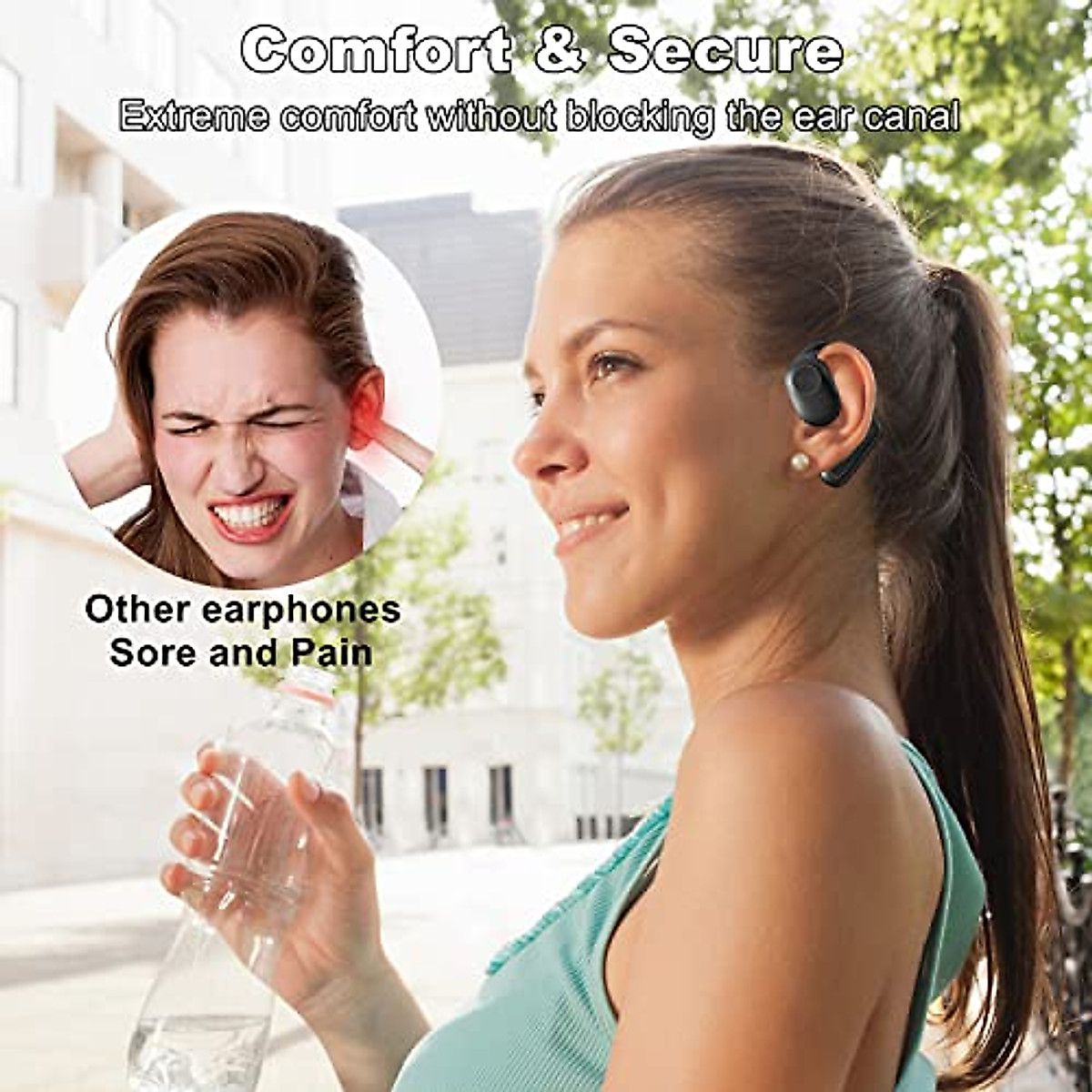 Sainellor Open Ear Air Conduction Headphones, 56H Playtime Bluetooth 5.2 Wireless Earbuds，IPX5 Waterproof Headphones, 16mm Dynamic Drivers Touch Control Sport Headphones