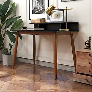 ASHCROFT Phoenix Mid-Century Modern Rectangular Solid Wood Desk in Black