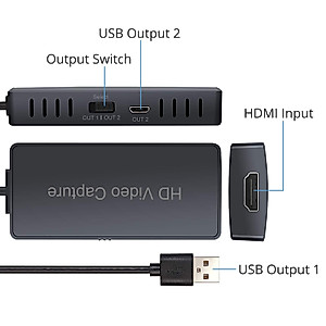 CAMWAY HD Video Capture USB 2.0 HDMI Video Game Capture Card,4k HDMI to USB 2.0 HD Live Capture Game Video Recording Box Support 2Output Capture for Windows Linux Mac OS YouTube OBS Twitch