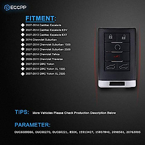 ECCPP Replacement fit for Keyless Entry Remote Key Fob Chevy GMC Cadillac Series OUC6000066 (1x)