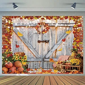 CYLYH 7x5FT Thanksgiving Backdrop Fall Thanksgiving Photography Backdrop Autumn Pumpkin Harvest Barn Background Maple Baby Shower Banner Decoration Birthday Party Backdrop