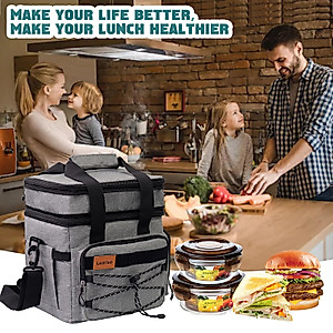 Lunch Bag for Women/Men,2-Tier Reusable Insulated Lunch Box with Adjustable Shoulder Strap, Leakproof Tote Bag Organizer for AdultsTactical Simple Modern Cooler Lunch Box for Work Picnic,Gray