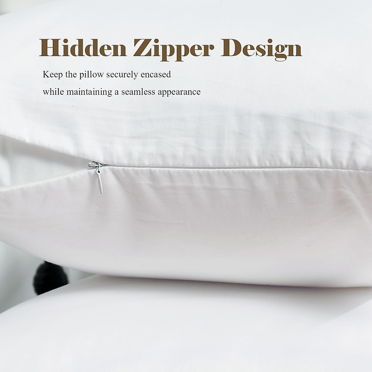 Bedemu White Pillow Cases Set of 2 with Invisible Zipper, 100% Cotton Pillow Protectors with 600 Thread Count, Cooling & Breathable Pillow Case for Hot Sleepers, Standard Size 20 x 26 Inches, 2 Pack