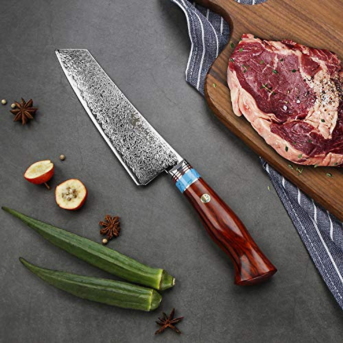 MSY BIGSUNNY Kiritsuke Knife - 67 Layers Damascus Steel - 6.7 Inch Blade - Stain & Corrosion Resistant Handmade Chef Knives