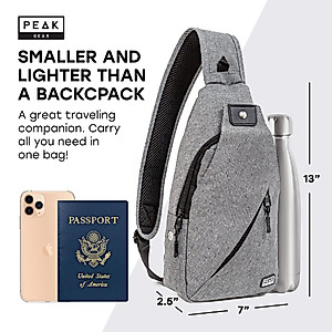 Peak Gear Travel Sling Bag. Compact Crossbody Bag | Lighter and Smaller than a Backpack | Lifetime Lost & Found ID Tag | Gray