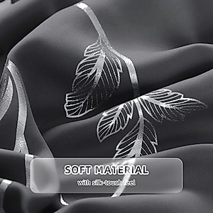 BUHUA Blackout Curtain for Living Room, Grommet Top Black Out Drape, Silver Vine Print Thermal Insulated Room Darkening Curtains 2 Panels for Bedroom (38 x 96 Inch, Dark Grey)