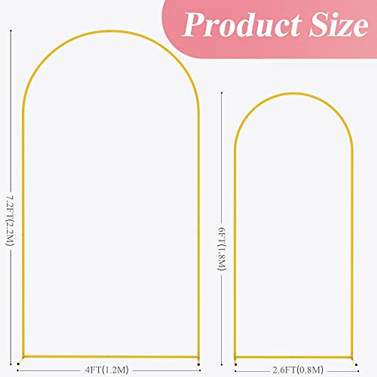 Fomcet Metal Arch Backdrop Stand Set of 2 Gold Wedding Arch Stand 7.2FT & 6FT Arched Backdrop Frame for Birthday Party Baby Shower Graduation Ceremony Decoration