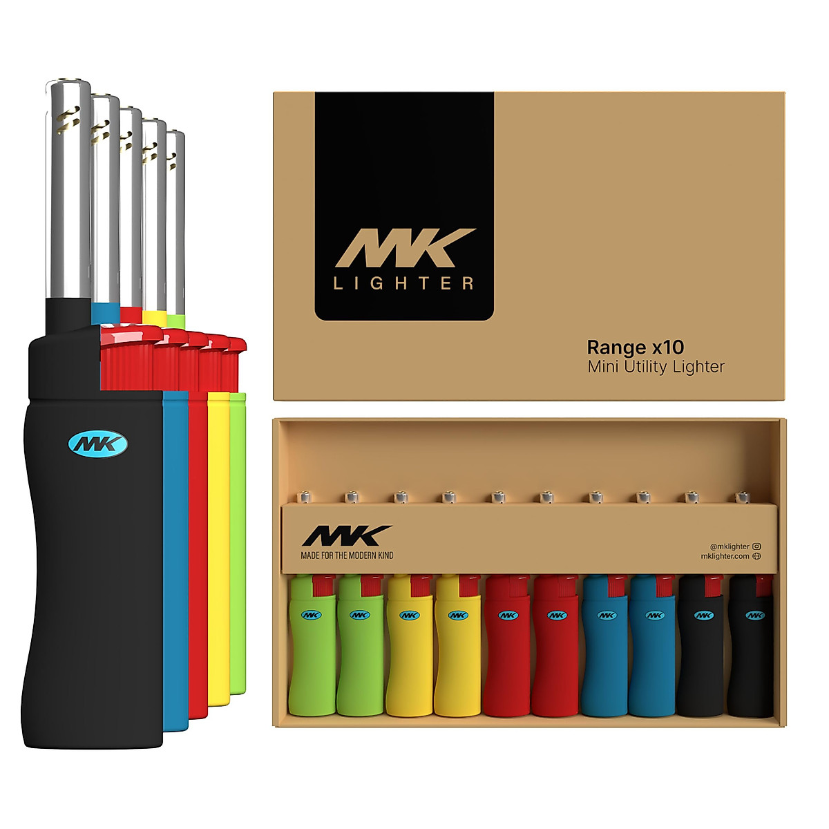 MK Lighters - Multipurpose Butane Refillable, Windproof Flame, Ideal for Candle, BBQ, Camping, Outdoor (3BL), 10PCS