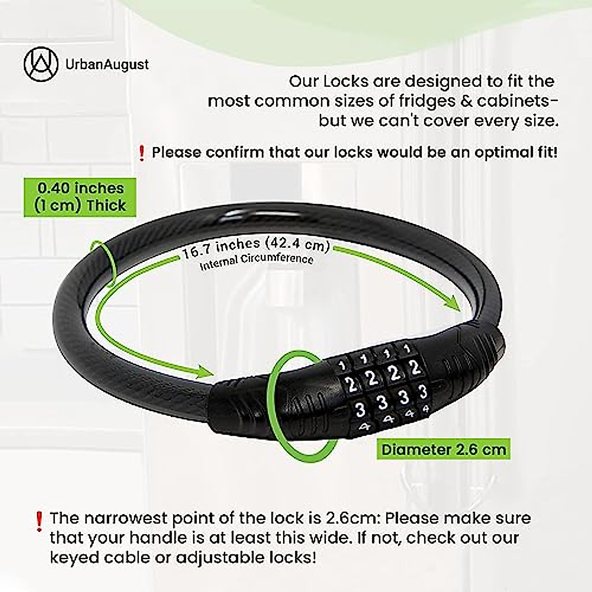 Urban August Fridge Lock: Multi-Functional Cable Combination Lock, for French-Door Refrigerators and Cabinets. Great Fridge Lock for Children or Adults (Two)