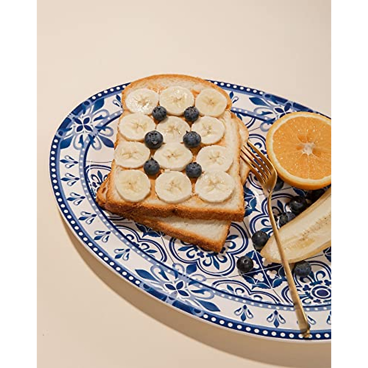 Sonemone 14 inch Blue Serving Platter, Ceramic Oval Serving Plates for Entertaining Party Restaurant, Turkey, Dishwasher & Microwave Safe