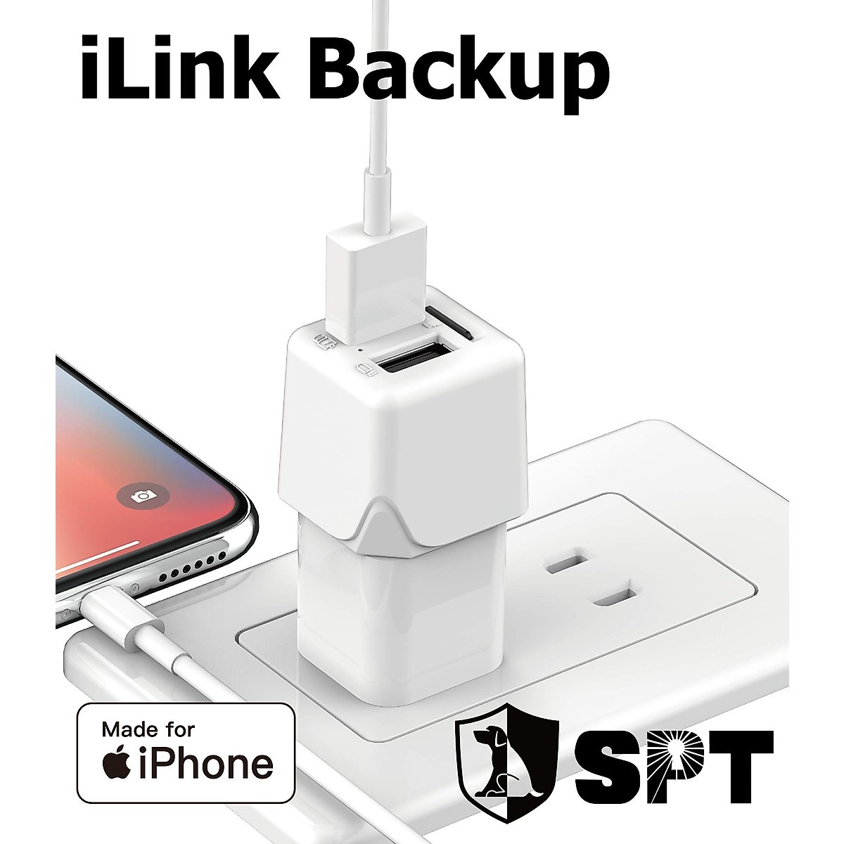 SPT iLink Backup Automatically Backup Photos and Videos While Charging of iPhone and iPad with iPhone Backup Storage and 256 bit Encryption 【SD Card and USB Not Included】