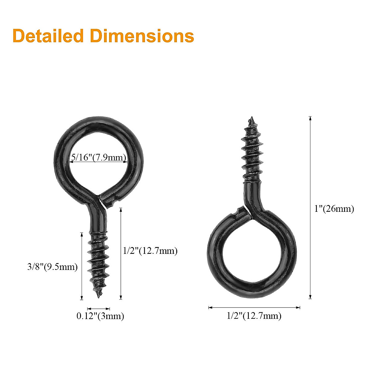 Powlankou 160 Pieces 1 inch Screw Eyes, Black Zinc Plated Steel Screw Eyes, Self Tapping Screw Hooks, Metal Eye Hooks, Eyelet Screws