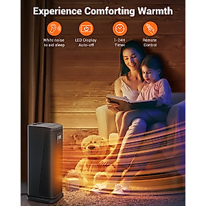 FHstars Space Heater for Indoor Use, 1s Fast Heating Electric Oscillating Portable Heaters with Thermostat, 1500W Ceramic PTC Room Heater with 4 Modes, 24H Timer, LED Display, Safe for Office Use…
