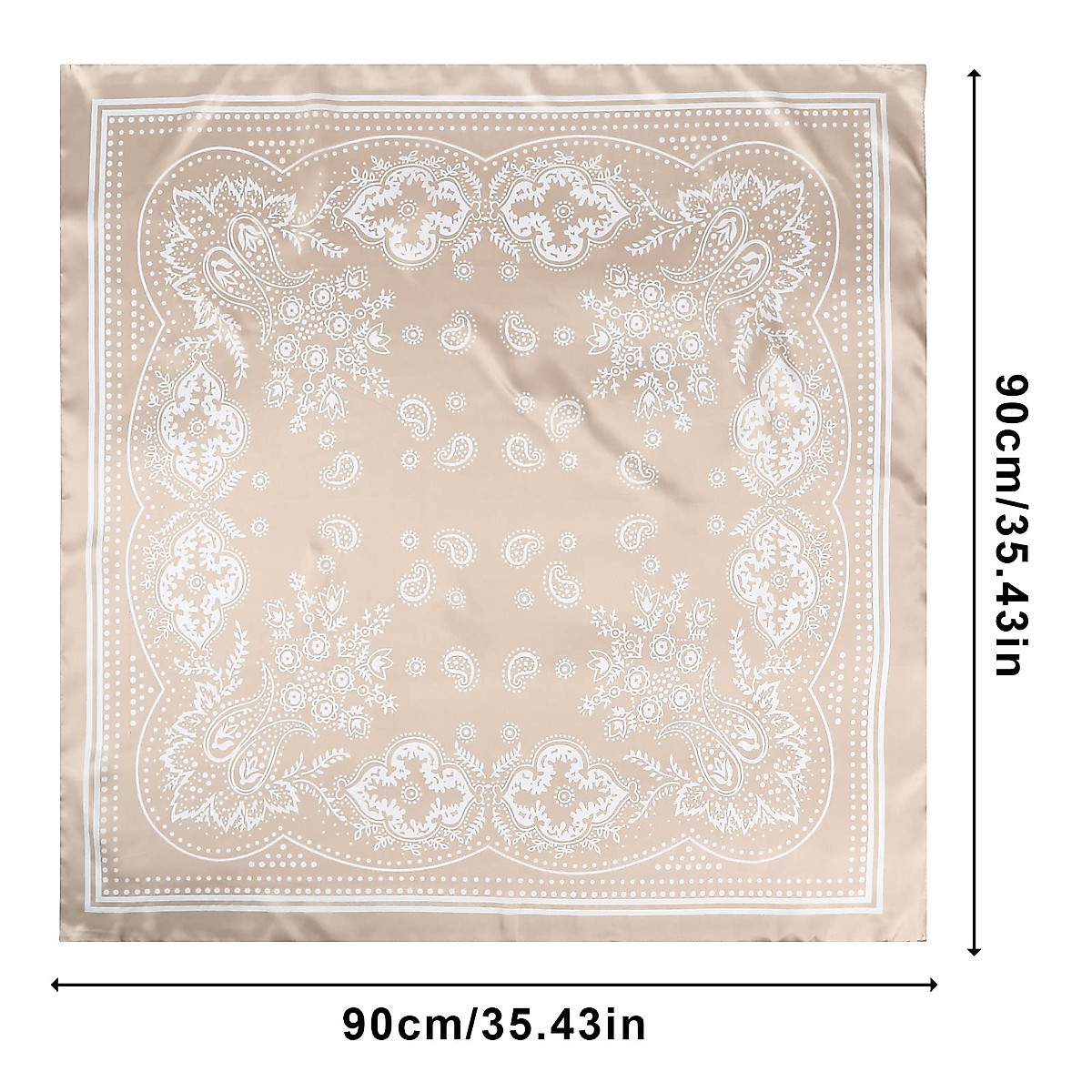 AWAYTR 35” Large Square Satin Head Scarf - Square Hair Bandanas Large Scarf Sleeping Head Wraps Satin Neck Scarf for Women Hair Wrap (Paisley(Camel))
