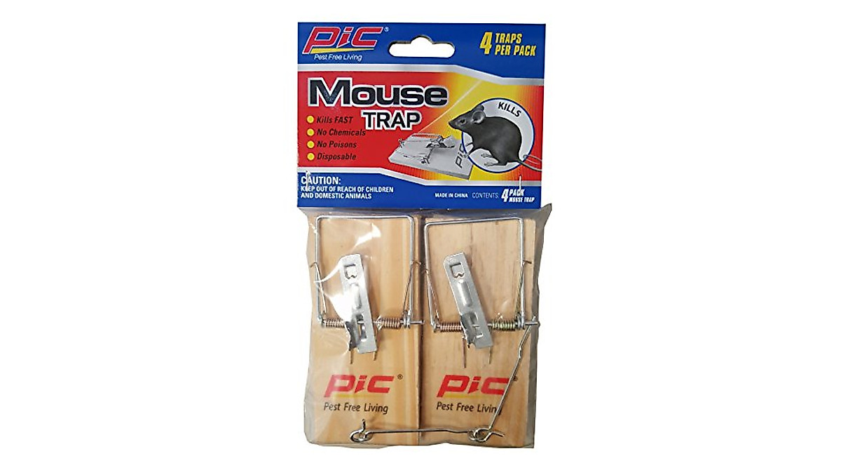 PIC Wood Mouse Traps - Fast, Chemical-Free Pest Control (4 Count)