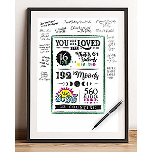 You Have Been Loved for 16 Years | 16th Birthday Or Sweet 16 Decorations | Signature Board For Party | Party Supplies, Guest Book, Or Card Alternative | Signing Board For Party | Poster Size 11x17