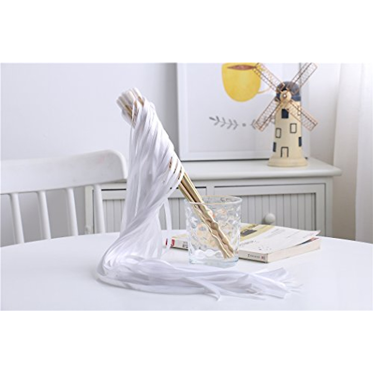 Wishprom Ribbon Stick Wands Streamers for Wedding Party Favor (White-30PCS)