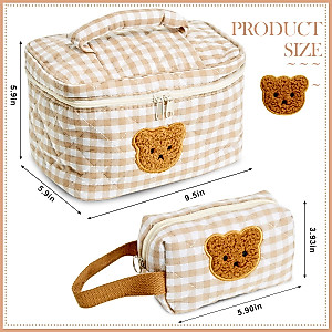 AIPJOY Kawaii Cotton Checkered Makeup Bag,Large Quilted Coquette Travel Cosmetic Bag,Cute Aesthetic Pouch Purse Toiletry Bag For Women（2pcs）