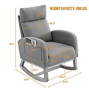 KIVENJAJA Rocking Chair Nursery, Modern Teddy Velvet Upholstered Nursing Glider Rocker Armchair, Comfy Accent Arm Chair with Side Pockets & High Pillowback for Living Room Baby Room, White