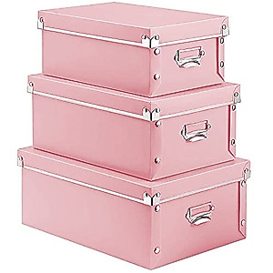 XUCHUN File Storage Boxes, Foldable Storage Bins with Lid 3 in 1 Set, Press-Stud Fastening, Moisture-Proof, Space Saving Storage, Storage Box for Photoes, Toys, Files, Closets