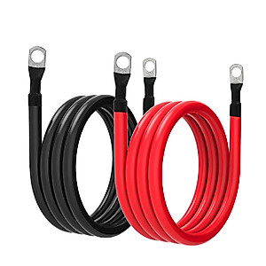 4 AWG Battery Cable 4AWG Gauge Pure Copper Battery Inverter Cables with 3/8 in Lugs Both Ends Power Inverter Wire Set for Automotive Solar Marine Boat RV Car Motorcycle Red and Black (6ft)