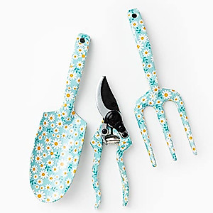 Copper Spade 3 Piece Decorative Garden Tool Set - Trowel, Pruning Shears, Cultivator Fork Gift Set (Lazy Daisy)