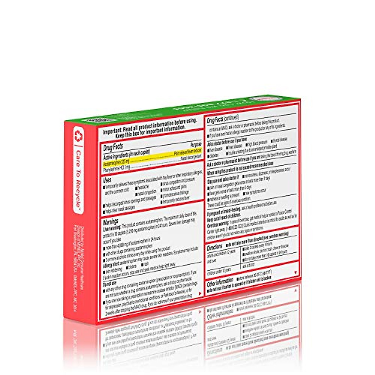 Tylenol Sinus + Headache Non-Drowsy Daytime Caplets with Acetaminophen & Phenylephrine HCl, 24 ct