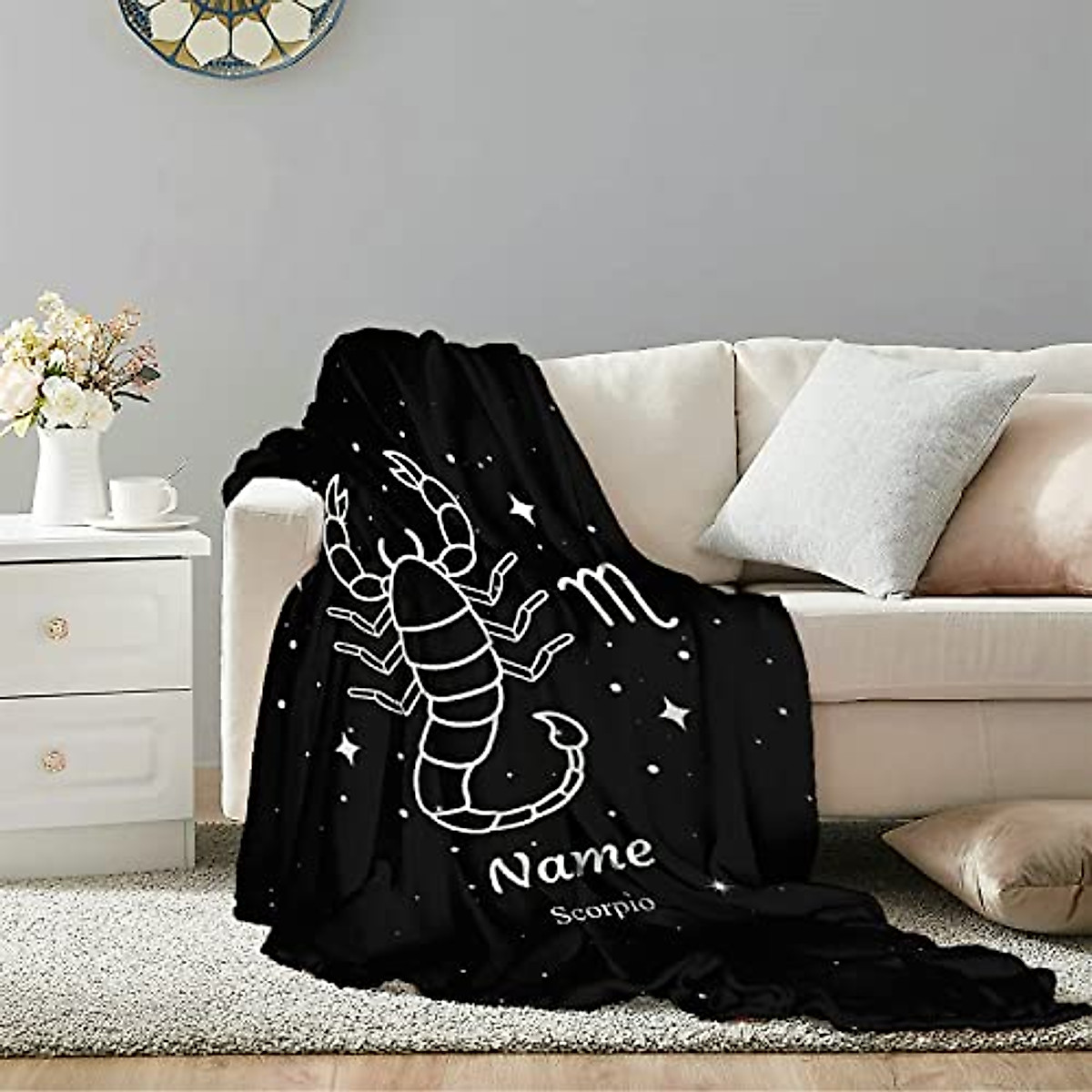 TERSTIN Custom Constellation Scorpio Blanket with Name Horoscope Zodiac Blankets, Birthday Souvenir Gifts Personalized Throw Blanket for Dad, Mom, Kids, Pets or Couples Extra Small 40"x30" for Pet