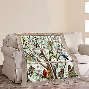 Birds Blanket for Girls Boys Rustic Bird Throw Blankets Farmhouse Hummingbird Fleece Cozy Throws Warm Soft Fuzzy Plush Stuffed Animal for Sofa Bed Living Room Decor Gifts for Men Women Adults 50"x40"