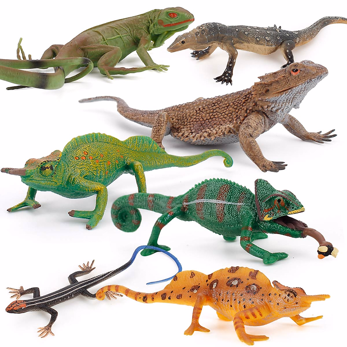 Fantarea Realistic Jungle Animal Figures 7 PCS Set, Chameleon Lizard, Desktop Decor, Cake Toppers, Party Favors for Boys and Girls Ages 5-8