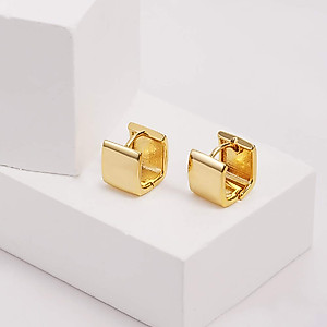 14K Gold Plated Hoop Earring Small Square Huggies Hoops For Women, Minimalist Cute Earrings for Women Gift…