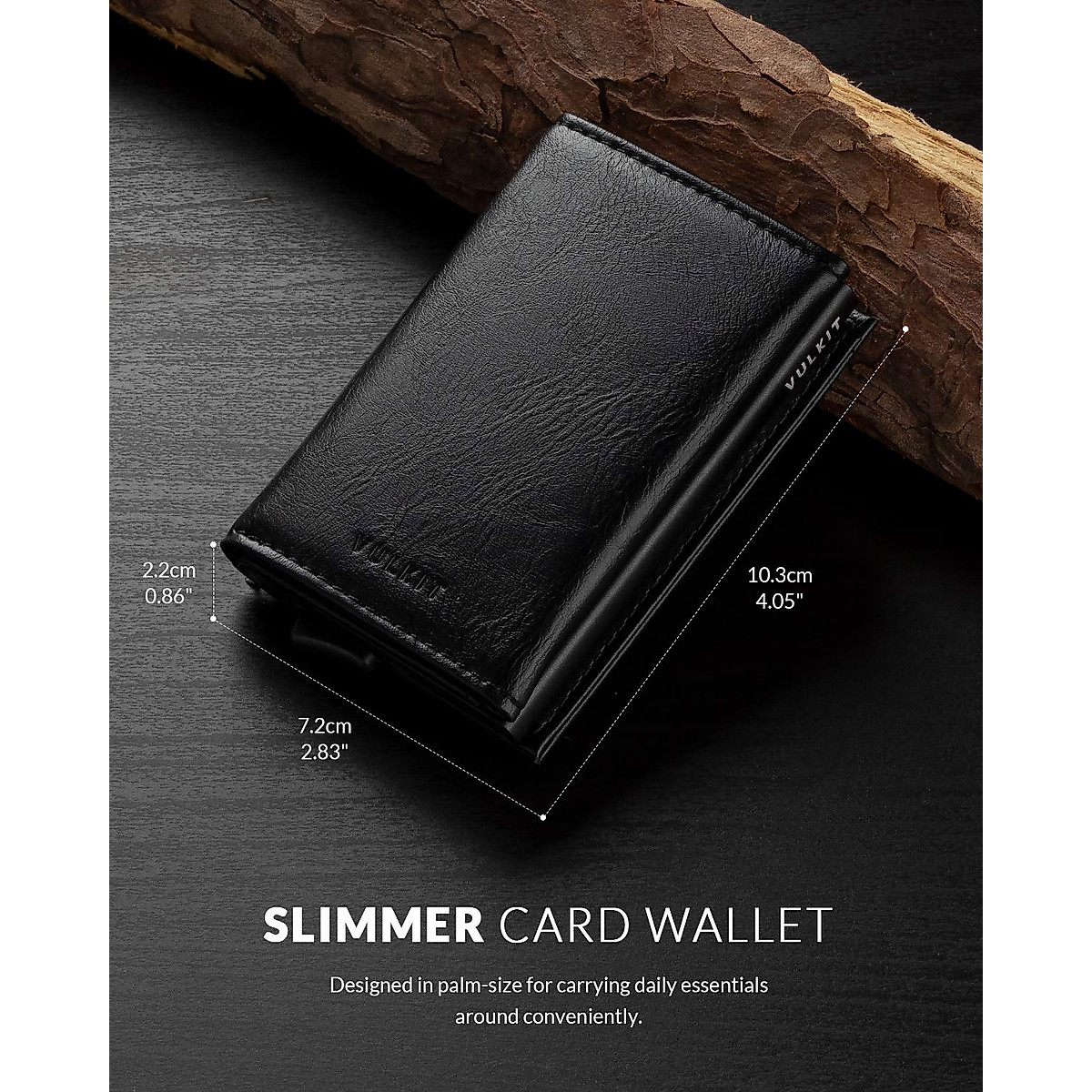 VULKIT Pop up Wallet RFID Blocking Leather Credit Card Wallet with Banknote Compartment, ID Window & Coin Pocket (Black)