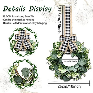 Faux Kitchen Cabinet Wreaths, 2 Pieces Small Pecuniary Eucalyptus Wreath 10 Inch Summer Farmhouse Wreath Mini Kitchen Cabinet Wreaths for Door Window Chair Wall Decor (Plaid Bow Style)