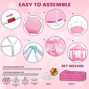 Princess Tent Girls Large Playhouse Kids Castle Play Tent with Star Lights Toy for Children Indoor and Outdoor Games for Ages 3 4 5 6 Year Old