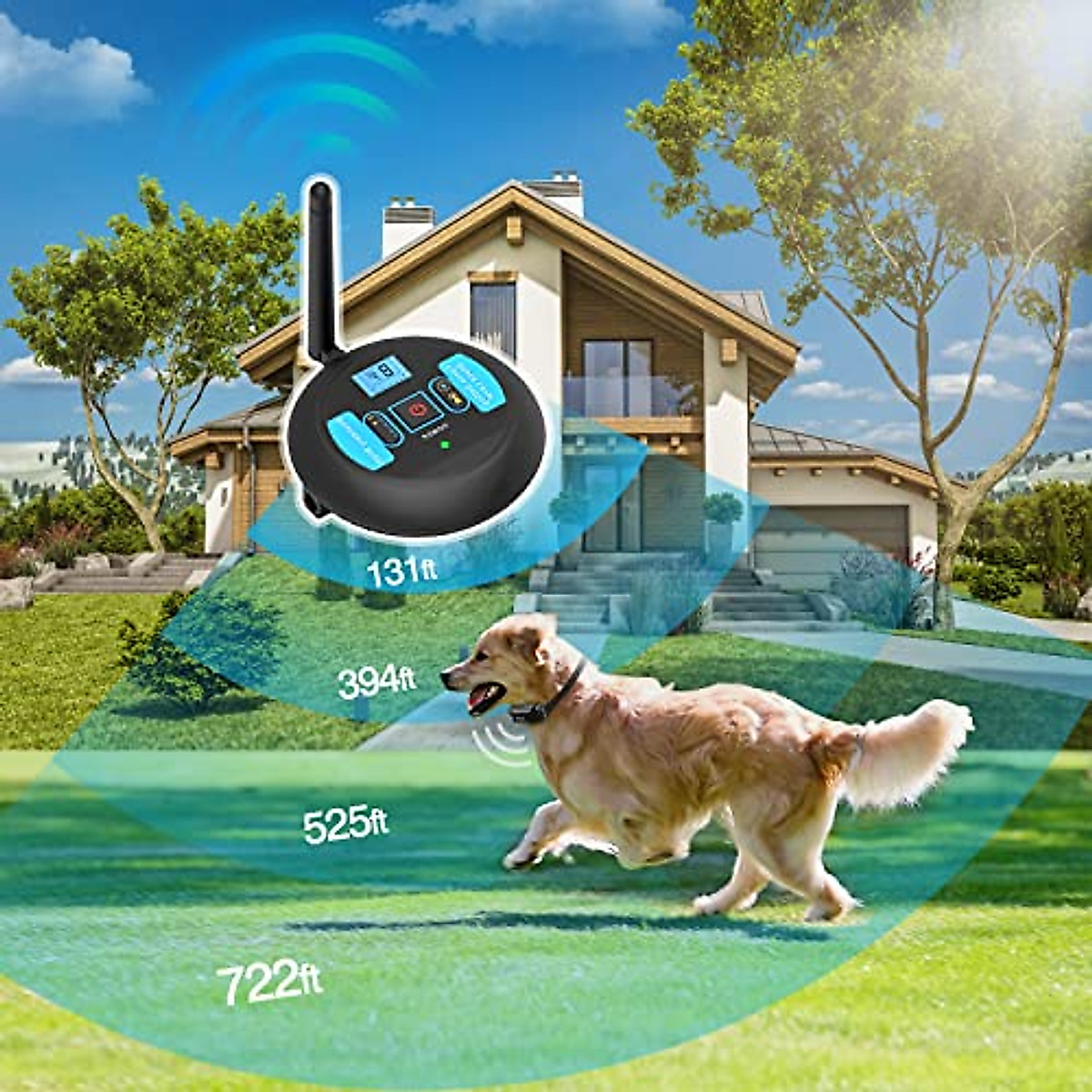 Moclever Wireless Dog Fence System Electric Dog Fence Automatic Trigger Pet Shock Containment Boundary,Adjustable Range Up to 722ft, IPX8 Waterproof Rechargeable Collar for Small Medium Large Dogs