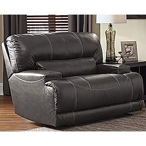 Signature Design by Ashley McCaskill Leather 2 Seat Oversized Manual Reclining Sofa, Dark Gray