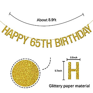 INNORU® Happy 65th Birthday Banner Gold Glitter Letters Hang Bunting - 65th Birthday Party Decorations Supplies