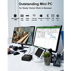 AWOW Mini PC Windows 10 Intel Celeron J3455 6GB LPDDR4 128GB SSD, Mini Desktop Computer, AK34 PRO Quad Core Small Computer, Dual Gigabit Ethernet NIC, 2*HDMI 1.4 4K@30Hz, 5*USB3.0, Bluetooth,Black