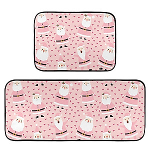 Exnundod Pink Winter Santa Claus Kitchen Mat Rugs, Cartoon Cute Floor Runner Non Slip Comfort Mat for Living Room Laundry Room Hallway Home Decor