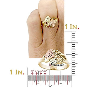 Heart Leaf Grape Cluster Ring, 10k Yellow Gold, 12k Green and Rose Gold Black Hills Gold Motif, Size 9.5