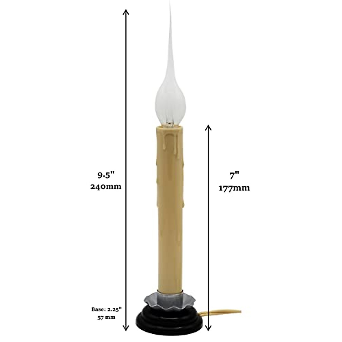 Creative Hobbies 7 Inch Electric Rustic Country Candle Lamp with On/Off Switch, 5 Foot Ivory Cord, Metal Base and 5W Silicone Bulb Included