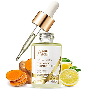 ANAI RUI Squalane Vitamin C Turmeric Facial Oil Moisturizer for Face, Hydrates, Firms Skin, 1fl.Oz.