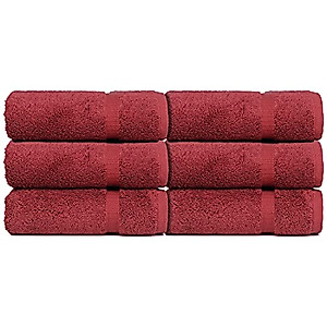 Luxury Hotel & Spa Collection, 100% Turkish Cotton 700 GSM Cloth, for Body wash, Makeup Remover & Facial Cleaning, Baby, face, Dobby Border Soft washcloths Towel Set 13" X 13", Cranberry, Set of 6