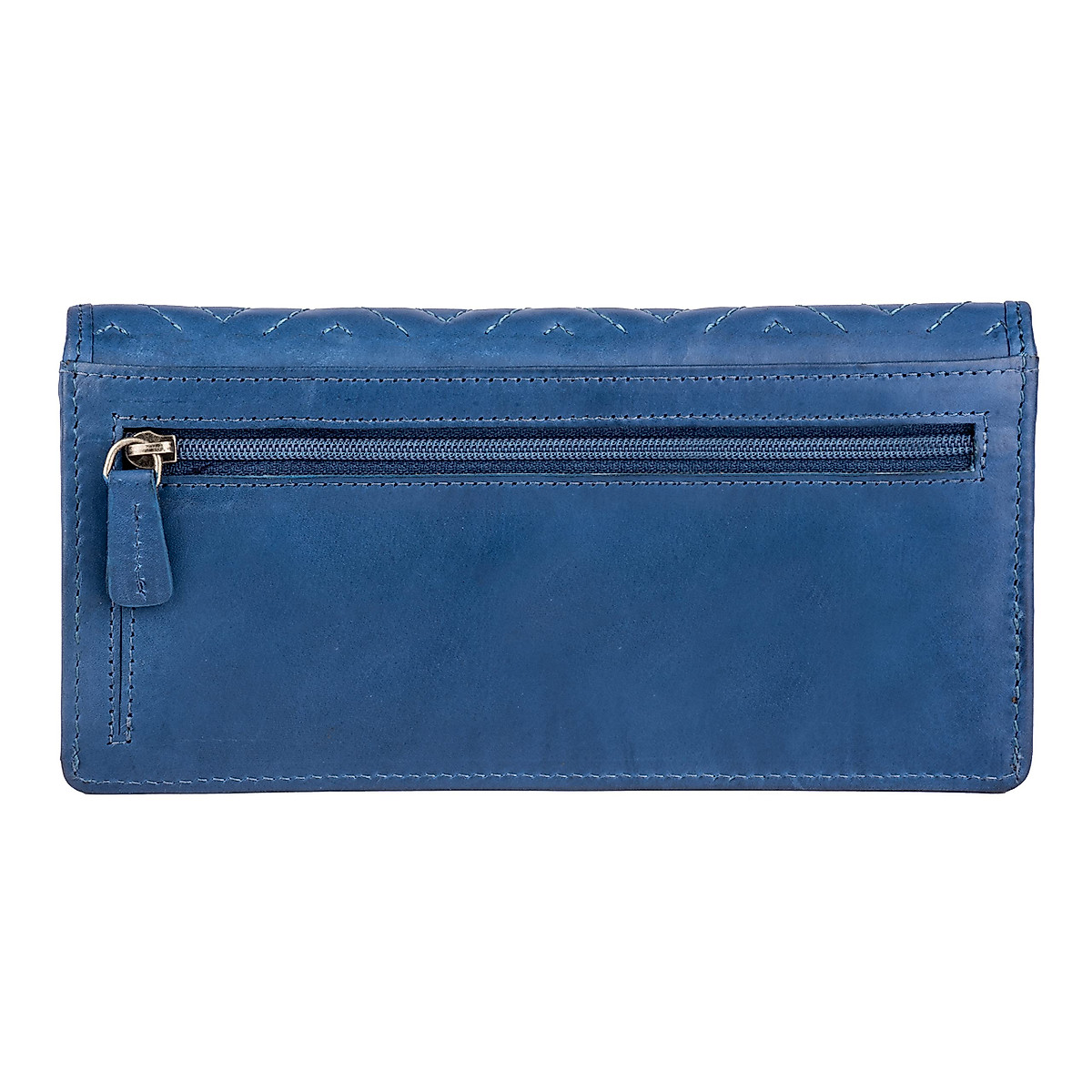 Zinda Genuine Leathers Women’s Wallet RFID Protection Long Purse Flap Over Quilted (Blue)