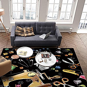 Beauty Decor Rectangle Kitchen Area Rugs 3'x5' Sewing Machine Yarn Scissors Paper Clips Non-Skid Area Carpet for Living Room Comfy Bedroom Home Decorate Floor Carpets Kids Playing Mat.