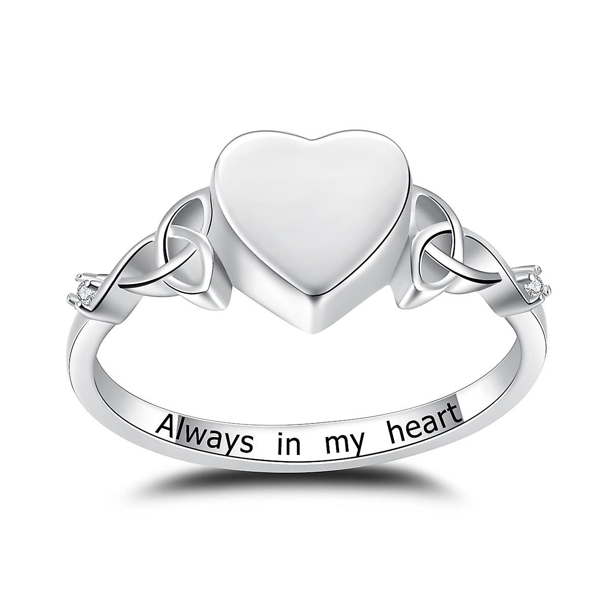Silver Cremation Ashes Urn Ring for Women Always in my heart S925 Sterling Heart Shape Memorial Keepsake Jewelry