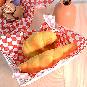 WXJ13 100 Sheets Checkered Dry Waxed Deli Paper Sheets Red and White Paper Sandwich Paper Liners for Plastic Food Basket Cooking Wax Paper for Wrapping Bread and Sandwiches (11x 10.2 Inch)