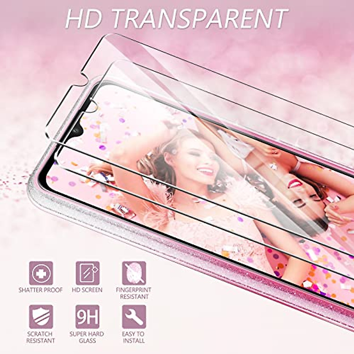 KSWOUS for Galaxy A13 5G Case with Screen Protector [2 Pack], Glitter Sparkly Bling Pink Protective Cover with Kickstand for Women Girls Slim Shockproof Case for Samsung A13 Phone Case (Pink)