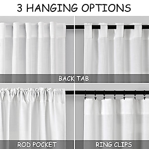 Nanspring White Kitchen Curtains 36 Inch Length Set 2 Panel Back Tab Pocket Semi Sheer Light Filtering Short Drapes Linen Farmhouse Curtain Tiers for Cafe Bathroom Basement Small Window 52x36